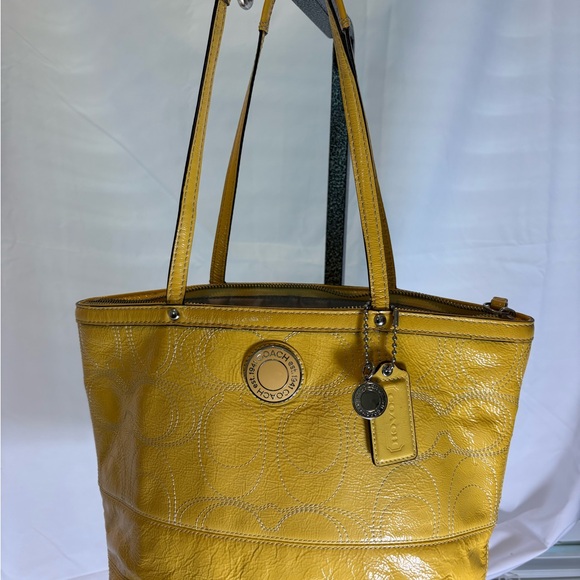 Coach | Bags | Coach Yellow Leather Tote With Glossy Finish | Poshmark
